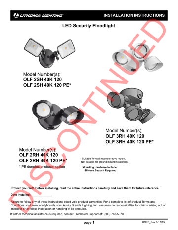 Lithonia Lighting OLF Installation Instructions | Manualzz