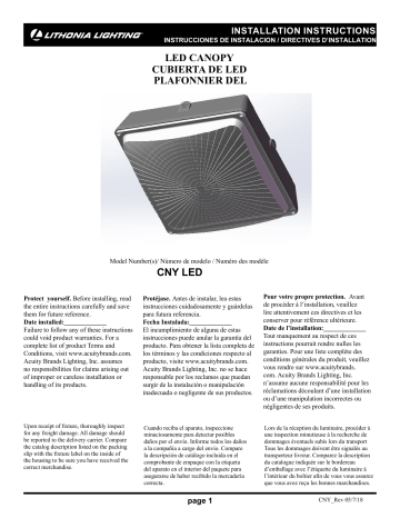 Lithonia Lighting CNY LED Canopy Installation Instructions | Manualzz