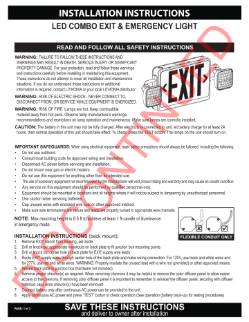 Lithonia Lighting ECG Emergency Combo Unit Installation Instructions ...