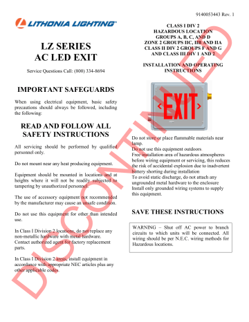 Lithonia Lighting LZ Installation Instructions | Manualzz