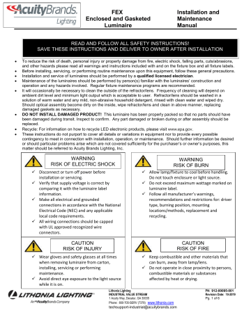 Lithonia Lighting FEX Low Bay Installation Instructions | Manualzz