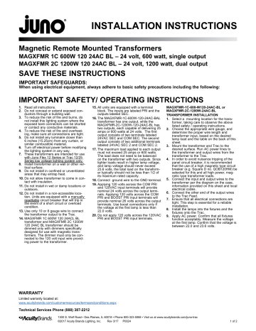 Juno MAGXFMR Transformer Installation Instructions | Manualzz