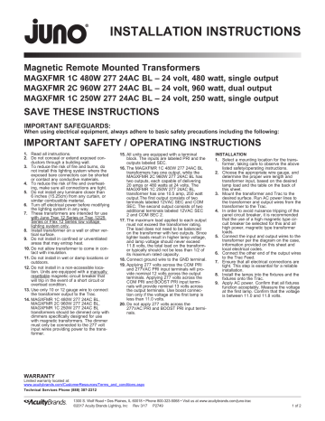 Juno MAGXFMR Transformer Installation Instructions | Manualzz