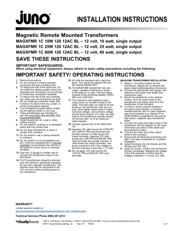 Juno MAGXFMR Transformer Installation Instructions | Manualzz