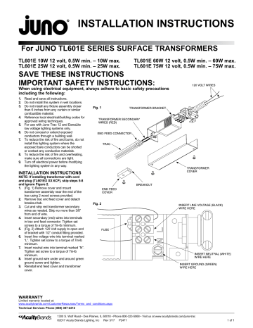 Juno TL602E Transformer Installation Instructions | Manualzz