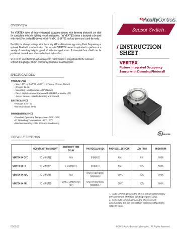 SensorSwitch VERTEX Installation Instructions | Manualzz