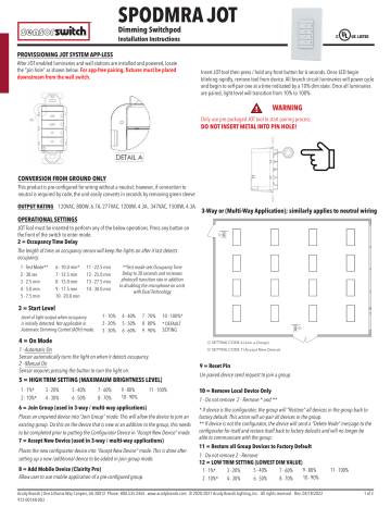 SensorSwitch SPODMRA JOT Installation Instructions | Manualzz