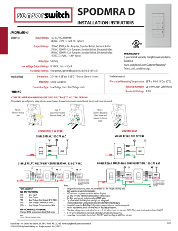 SensorSwitch SPODMRA Series Installation Instructions | Manualzz