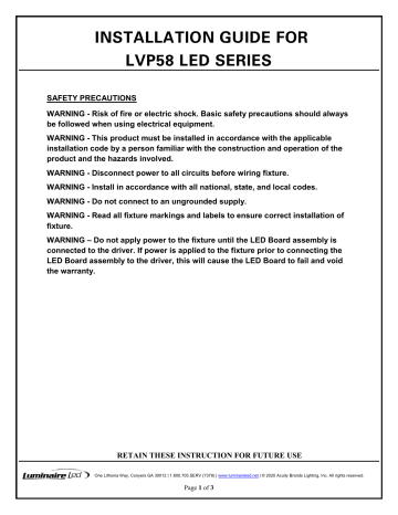 Luminaire LED LVP58 Wallpack Installation guide | Manualzz