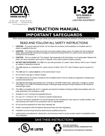 IOTA I32 Emergency Ballast Installation Instructions | Manualzz