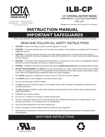 IOTA ILB CP10 LC Emergency Driver Installation Instructions | Manualzz