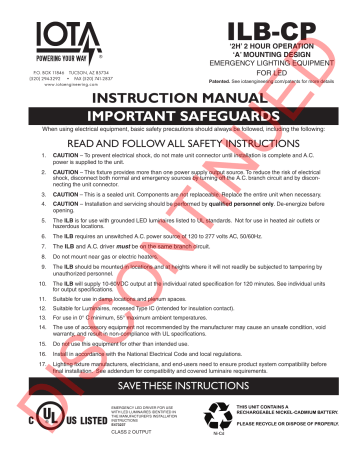 IOTA ILB CP07 2H Emergency Driver Installation Instructions | Manualzz
