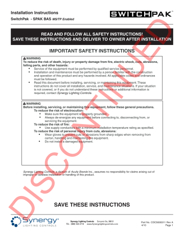 Synergy SPAK Installation Instructions | Manualzz