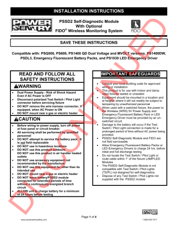 Power Sentry PSSD2 Installation Instructions | Manualzz