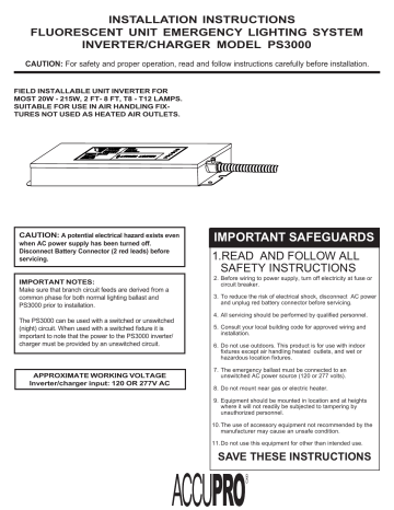Power Sentry PS3000 Installation Instructions | Manualzz