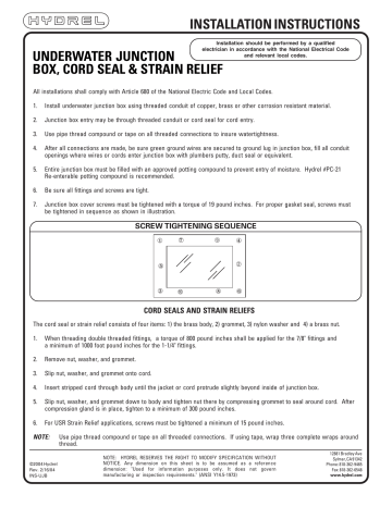 Hydrel Strain Reliefs Installation Instructions | Manualzz