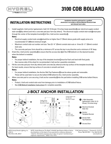 Hydrel 3100C LED Louvered Bollard Installation Instructions | Manualzz