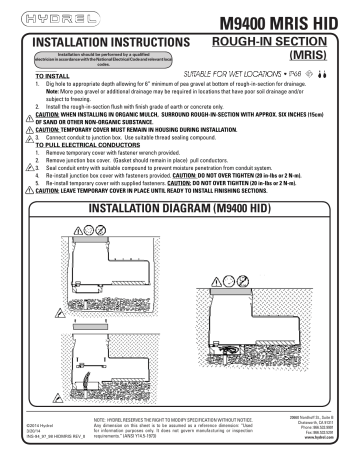 Hydrel M9800 Installation Instructions | Manualzz