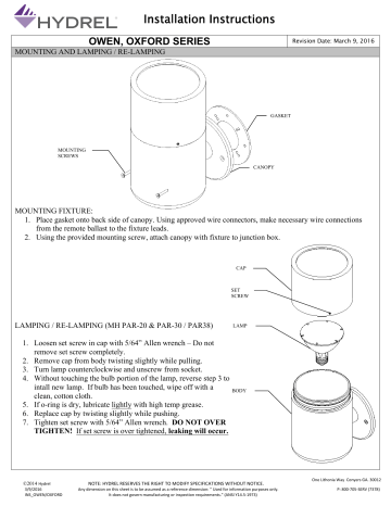 Hydrel Oxford Installation Instructions | Manualzz