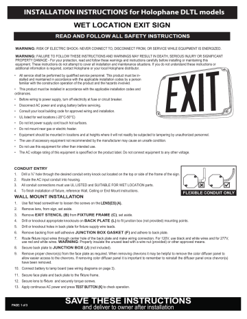 Holophane DLTL Emergency Exit Sign Installation Instructions | Manualzz