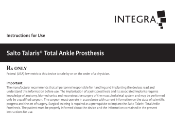 Integra Salto Talaris® Total Ankle Prosthesis Instructions for use ...
