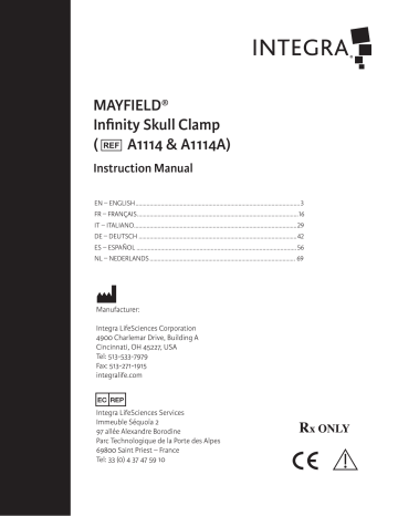 Integra MAYFIELD® Infinity Skull Clamp 'Ref. A1114 & A1114A' Bedienungsanleitung | Manualzz