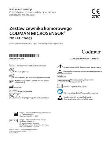 Integra MICROSENSOR® Ventricular Catheter Kit Instrukcja obsługi | Manualzz