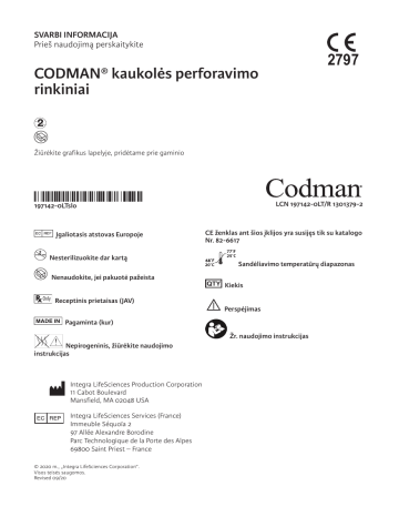 Integra CODMAN® Cranial Access Kits Valdymo instrukcijos | Manualzz