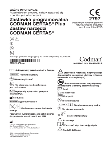Integra CERTAS® Plus Programmable Valve & CERTAS® Tool Kit Instrukcja ...