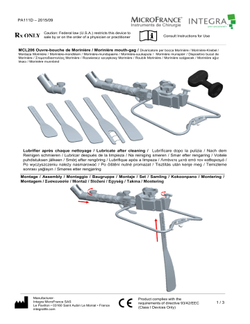 Integra MicroFrance® Moriniere Mouth Gag Assembly Instructions for use | Manualzz