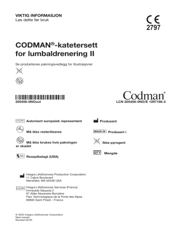Integra CODMAN® Lumbar Drainage Catheter Kit II Betjeningsvejledning ...