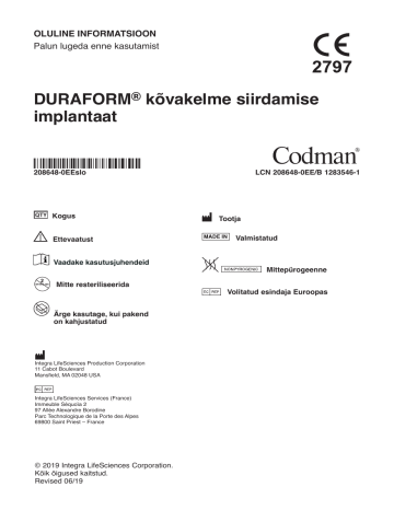 Integra DURAFORM™ Dural Graft Implant Kasutusjuhend | Manualzz
