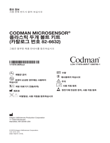Integra CODMAN MICROSENSOR® Plastic Skull Bolt Kit 사용 설명서 | Manualzz
