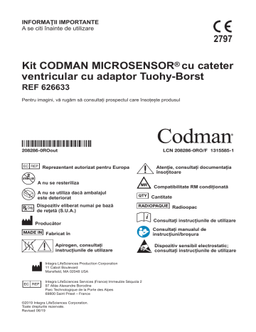 Integra MICROSENSOR® Ventricular Catheter Kit Instrucțiuni de utilizare ...