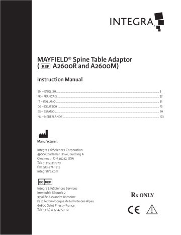 Integra MAYFIELD® Spine Table Adaptor Instructions for use | Manualzz
