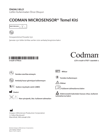Integra CODMAN MICROSENSOR® Basic Kit Kullanma talimatları | Manualzz