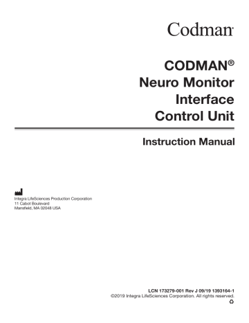 Integra CODMAN® Neuro Monitor Interface Control Unit Instructions for ...