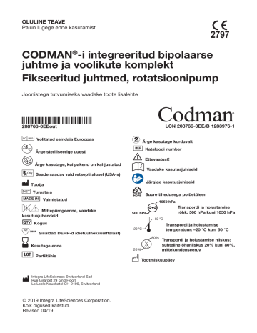 Integra CODMAN® Bipolar Cord and Tubing Set 'Fixed Leads, Rotary Pump ...