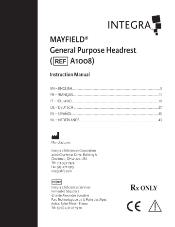 Integra MAYFIELD® General Purpose Headrest 'Ref. A1008' Instructions ...