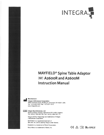 Integra MAYFIELD® Spine Table Adaptor Instructions for use | Manualzz