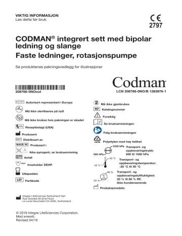 Integra CODMAN® Bipolar Cord and Tubing Set 'Fixed Leads, Rotary Pump ...