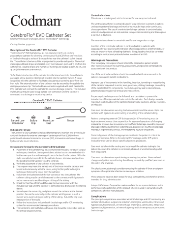 Integra CerebroFlo® EVD Catheter Set Instructions for use | Manualzz