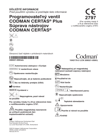 Integra CERTAS® Plus Programmable Valve & CERTAS® Tool Kit Návod na ...