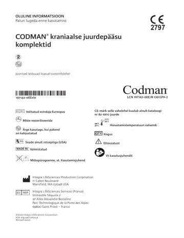 Integra CODMAN® Cranial Access Kits Kasutusjuhend | Manualzz
