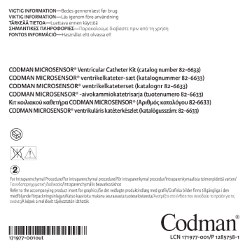 Integra CODMAN® MICROSENSOR® Catheter Kit Betjeningsvejledning | Manualzz