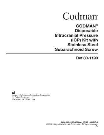 Integra CODMAN® Disposable ICP Kit Bedienungsanleitung | Manualzz