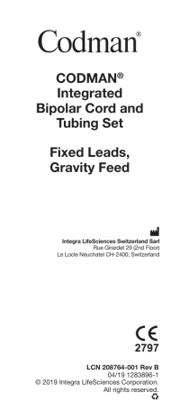 Integra Codman® Bipolar Cord and Tubing Set 'Fixed Leads, Gravity Feed ...