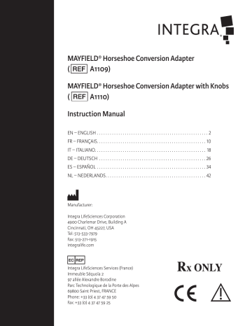 Integra MAYFIELD® Horseshoe Conversion Adapter Instructions for use | Manualzz