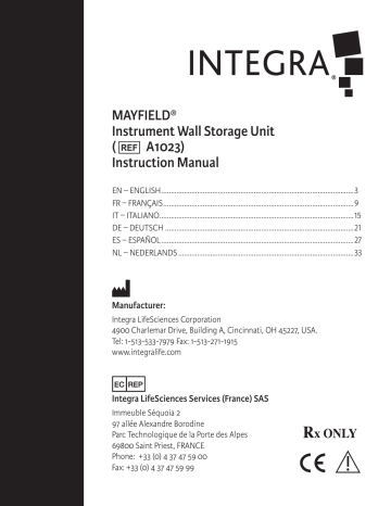 Integra MAYFIELD® Instrument Wall Storage Unit Instructions for use | Manualzz