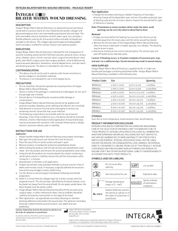Integra Bilayer Matrix Wound Dressing Instructions for use | Manualzz
